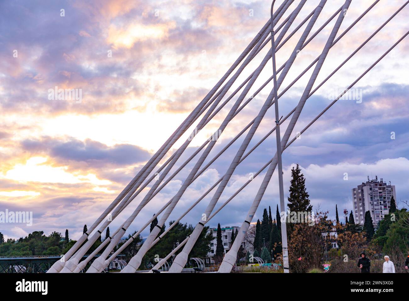 Podgorica, Montenegro - 12 FEB 2024: The Millennium Bridge is a cable ...