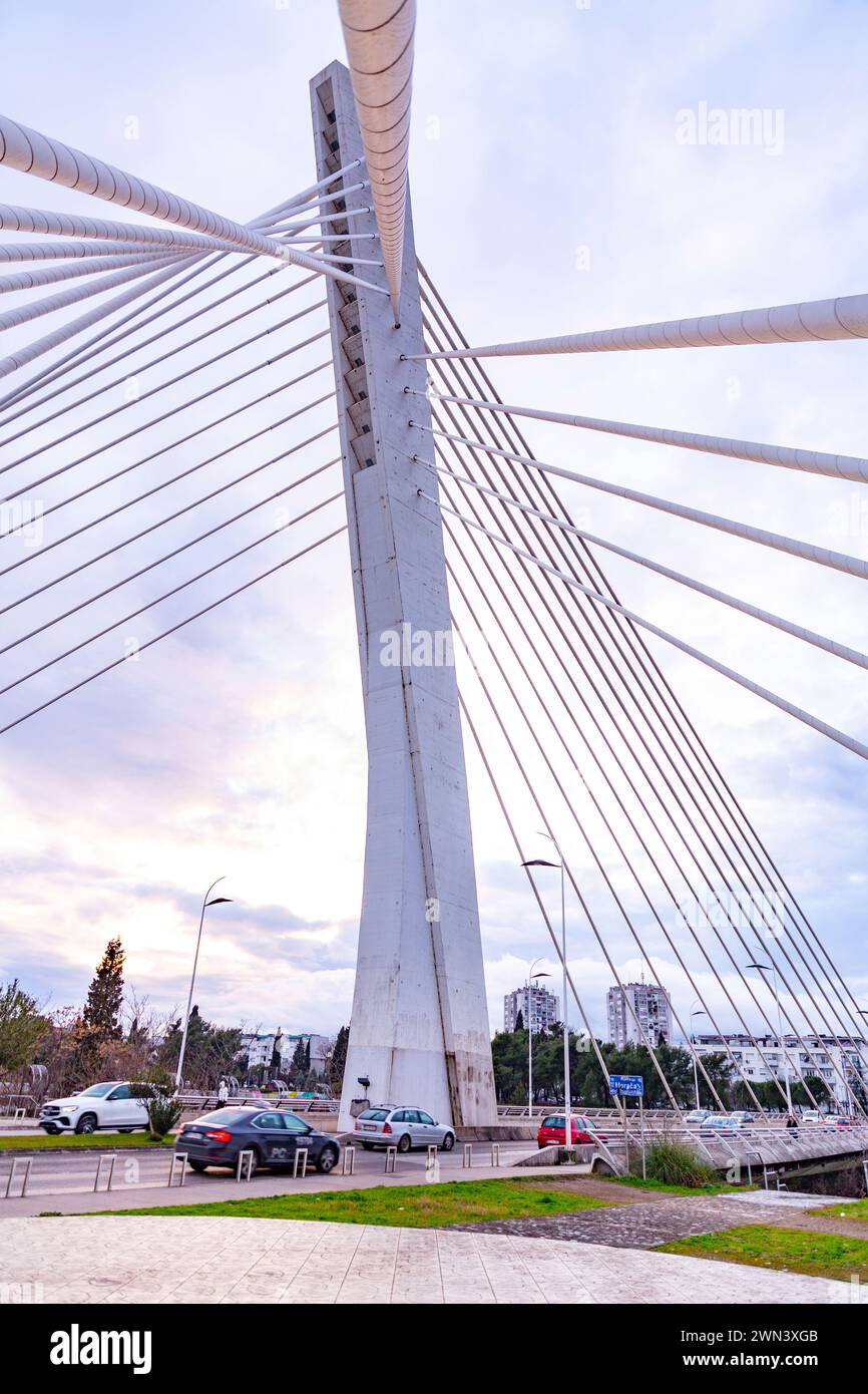 Podgorica, Montenegro - 12 FEB 2024: The Millennium Bridge is a cable ...