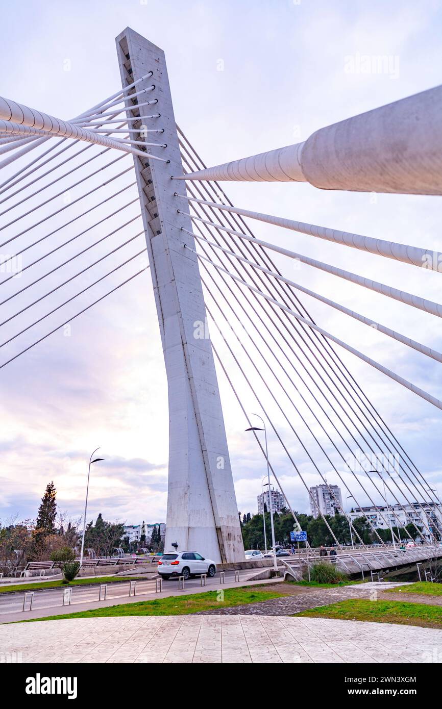 Podgorica, Montenegro - 12 FEB 2024: The Millennium Bridge is a cable ...