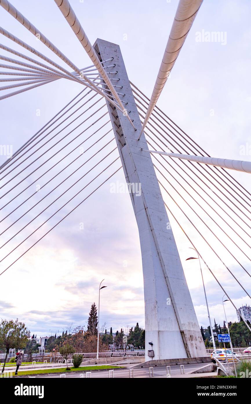 Podgorica, Montenegro - 12 FEB 2024: The Millennium Bridge is a cable ...