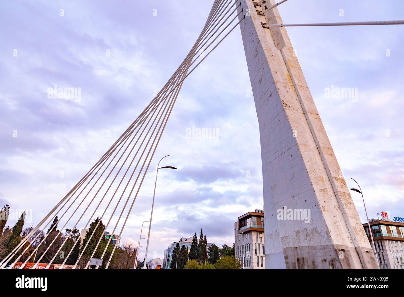 Podgorica, Montenegro - 12 FEB 2024: The Millennium Bridge is a cable ...