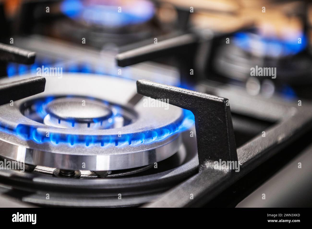 Burning Propane Gas Stove Kitchen Equipment Close Up Stock Photo - Alamy