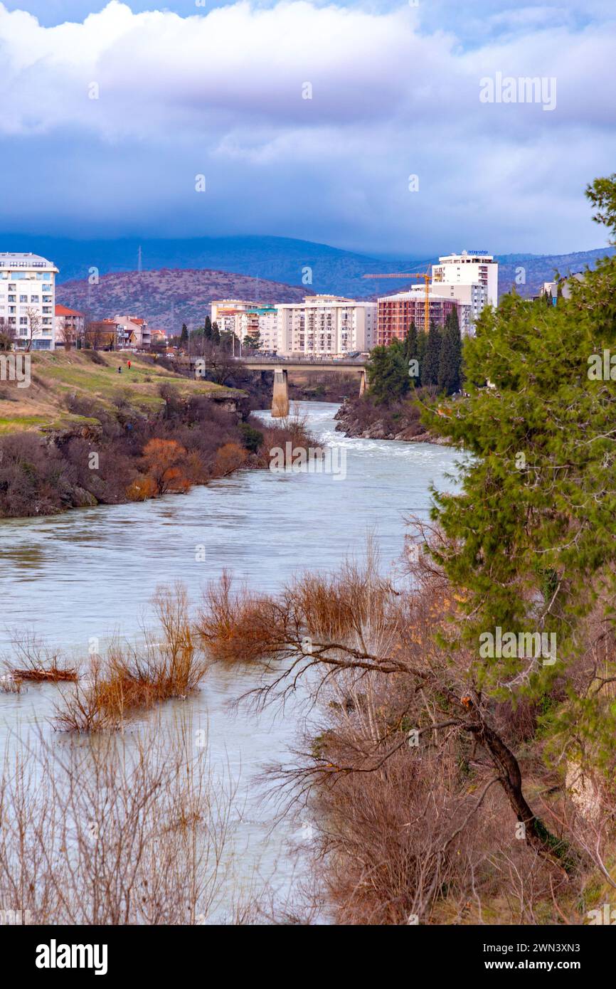 Podgorica, Montenegro - 12 FEB 2024: The Moraca is a major river in ...