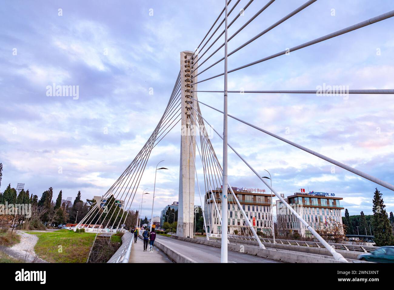 Podgorica, Montenegro - 12 FEB 2024: The Millennium Bridge is a cable ...
