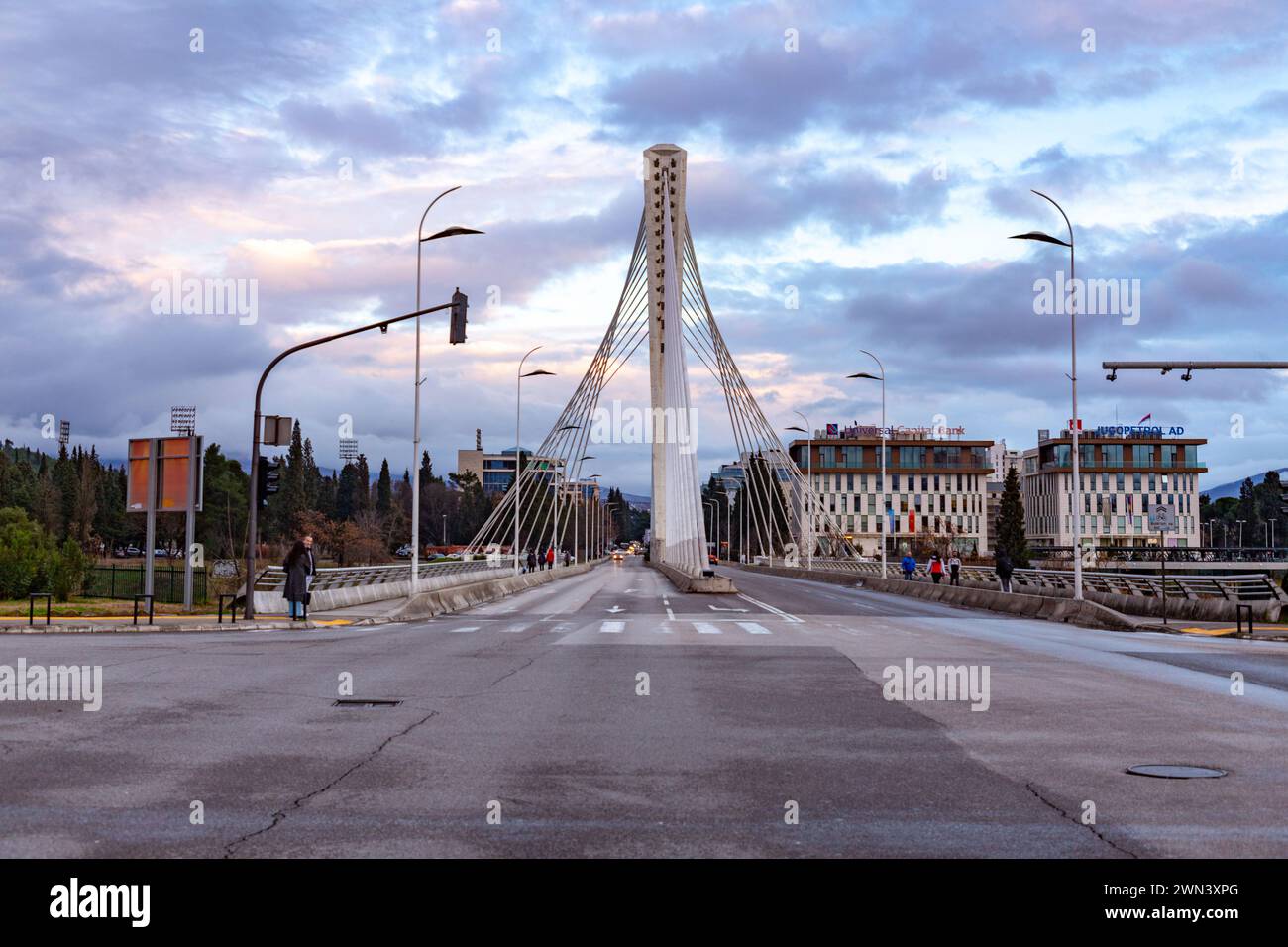Podgorica, Montenegro - 12 FEB 2024: The Millennium Bridge is a cable ...