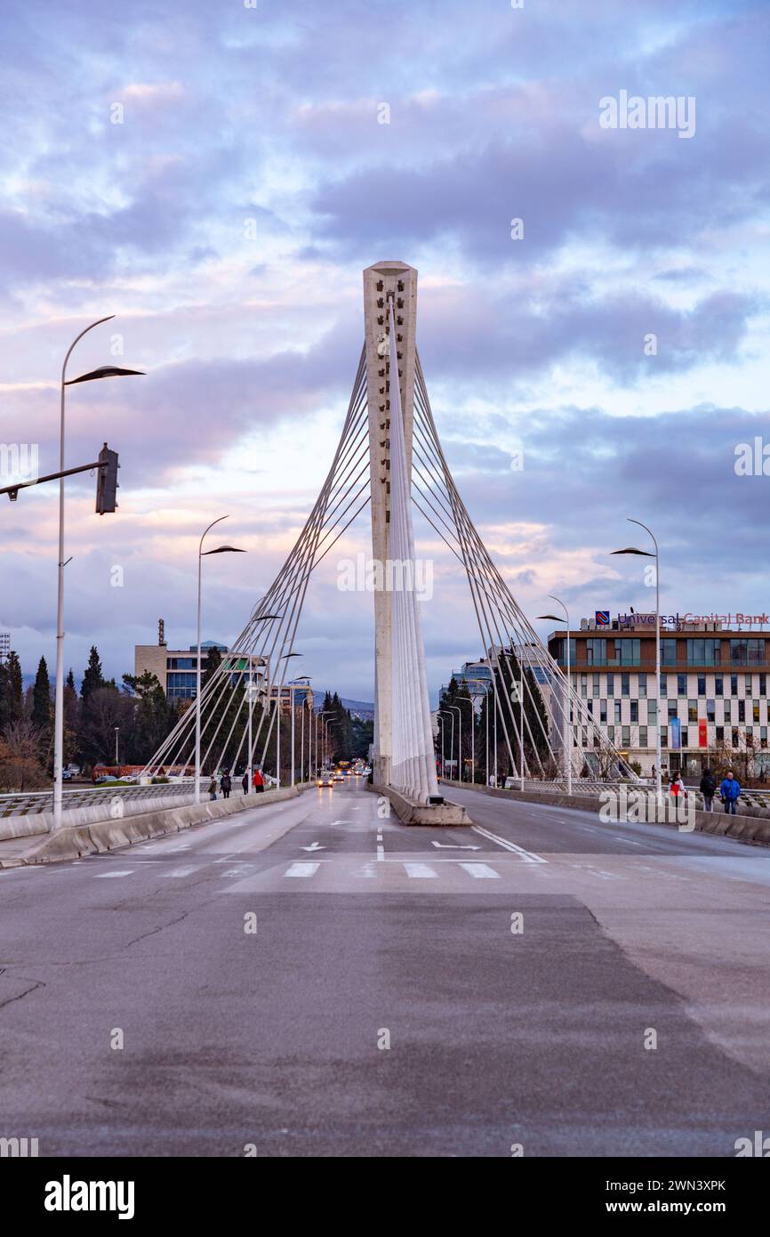 Podgorica, Montenegro - 12 FEB 2024: The Millennium Bridge is a cable ...