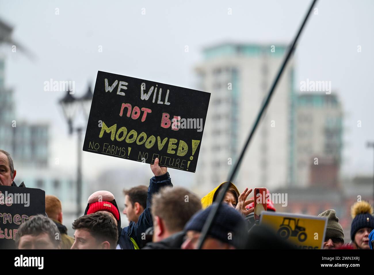 29th February 2024, Cardiff, Wales. Farmers take part in a protest in ...