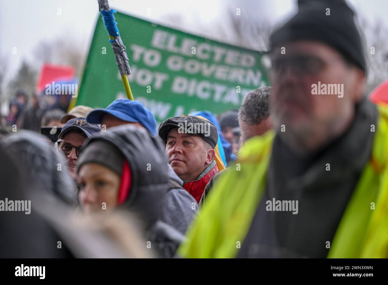 29th February 2024, Cardiff, Wales. Farmers take part in a protest in ...