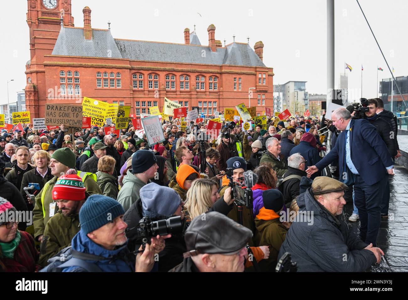 29th February 2024, Cardiff, Wales. Farmers take part in a protest in ...