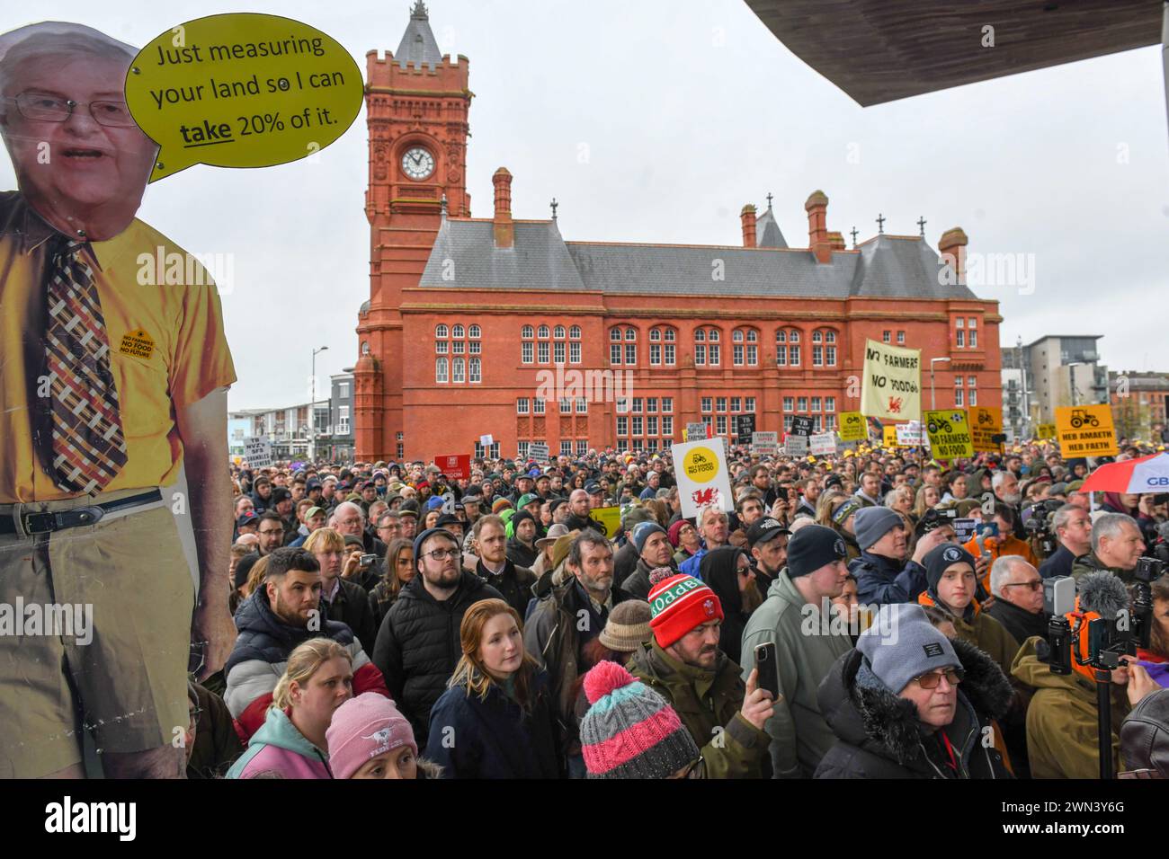 29th February 2024, Cardiff, Wales. Farmers take part in a protest in ...