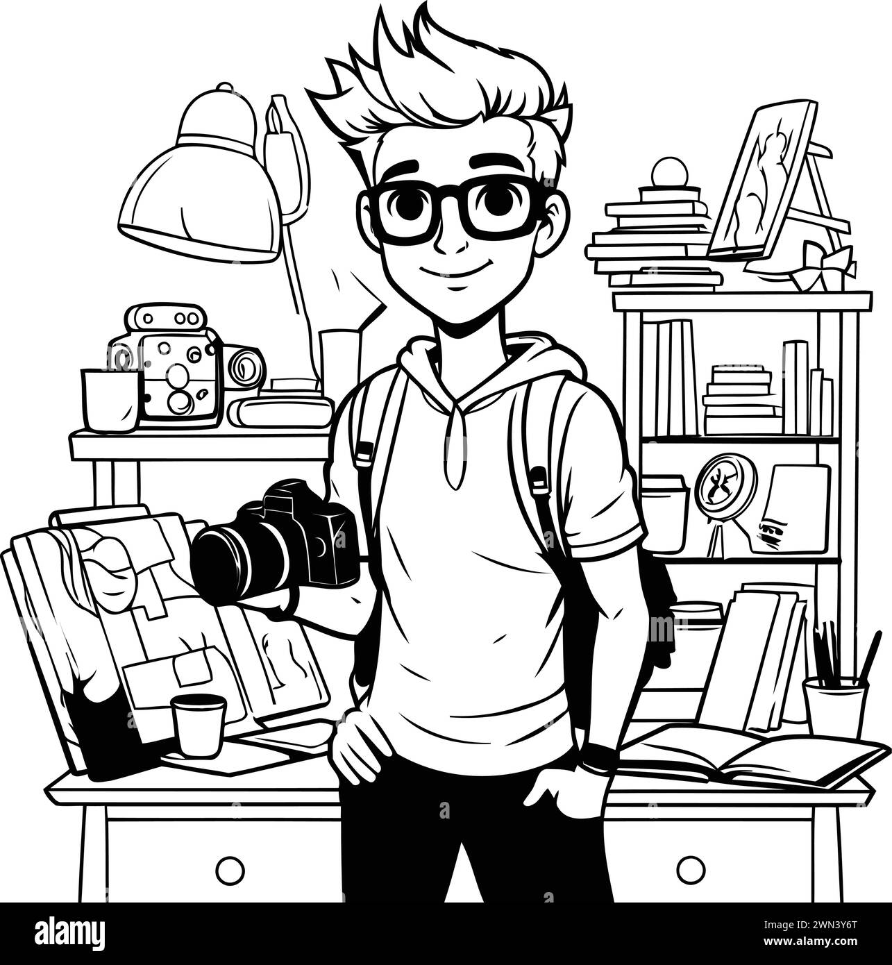 Black man studying in library Stock Vector Images - Alamy