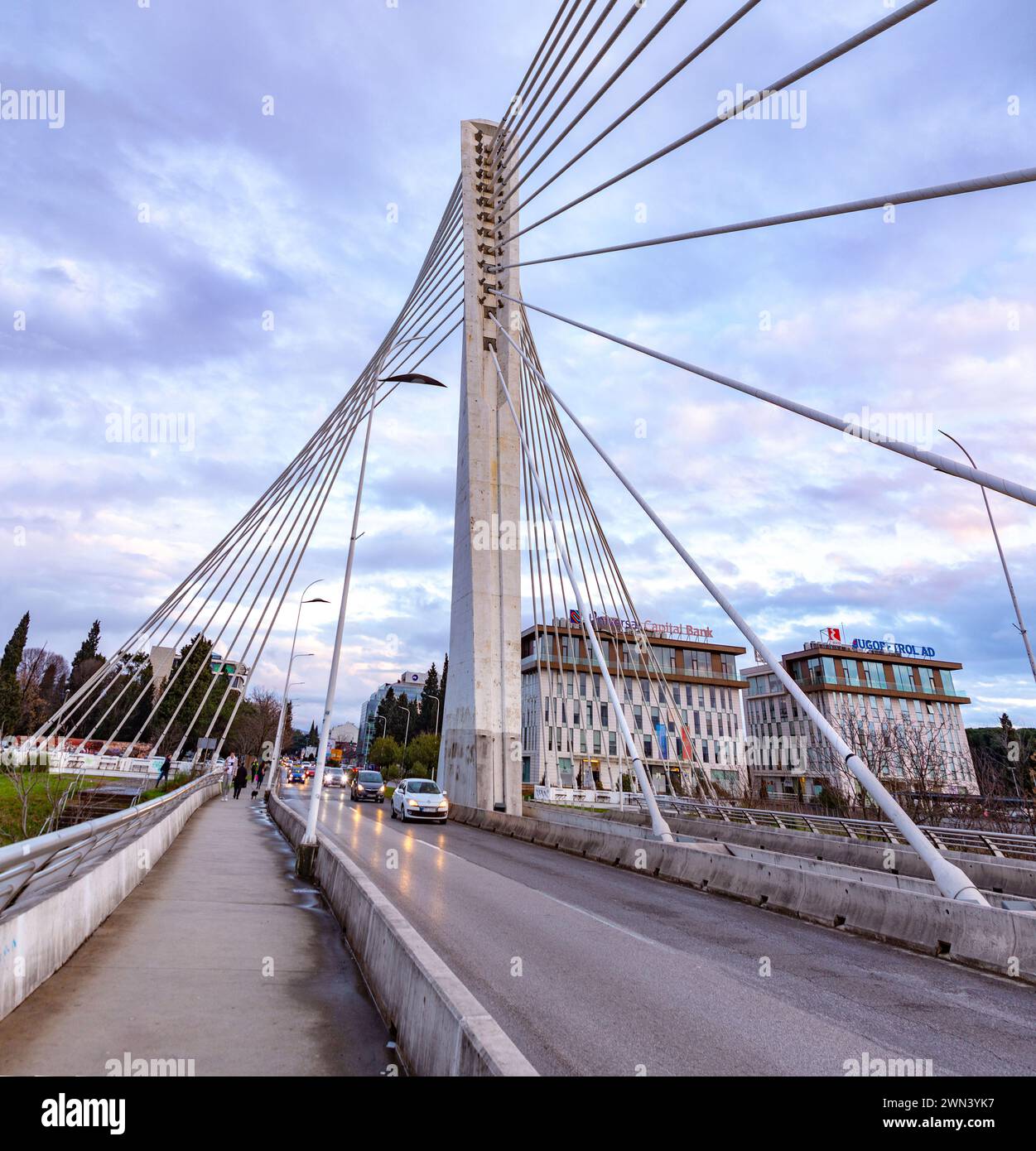Podgorica, Montenegro - 12 FEB 2024: The Millennium Bridge is a cable ...