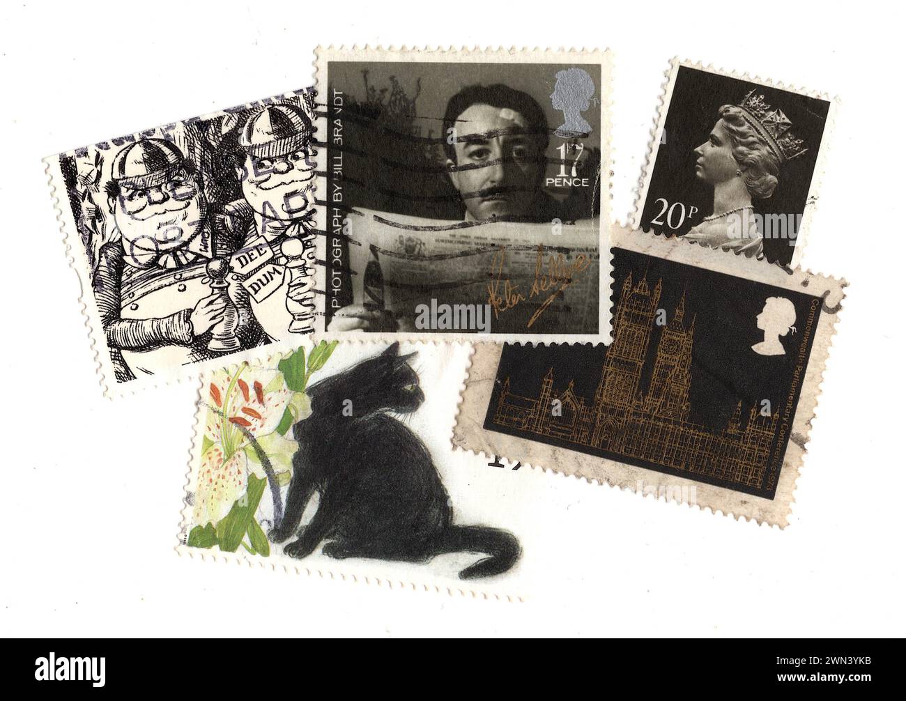 Vintage black commemorative postage stamps from the United Kingdom ...