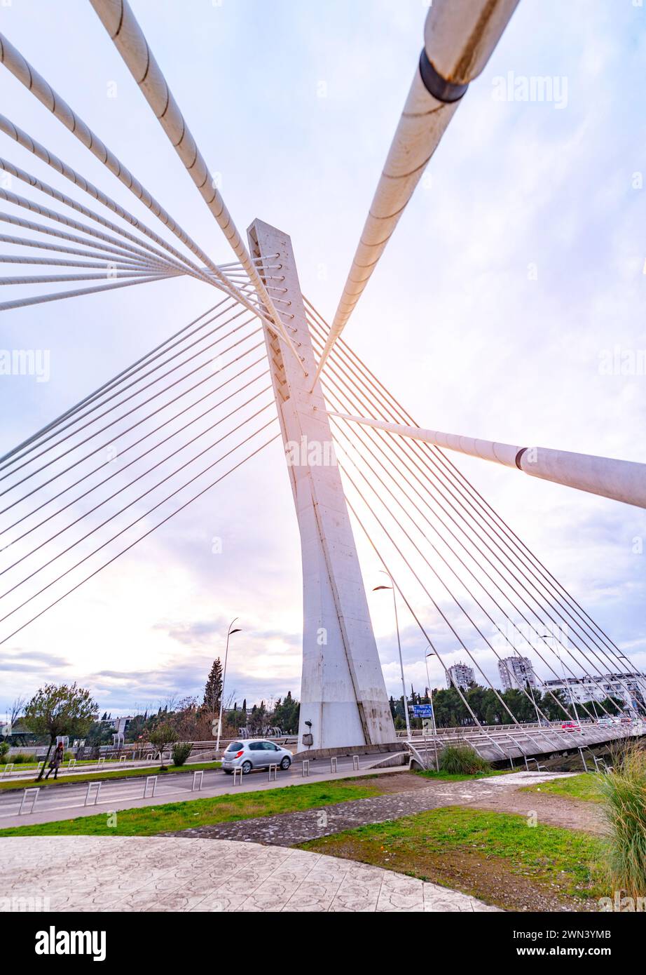 Podgorica, Montenegro - 12 FEB 2024: The Millennium Bridge is a cable ...