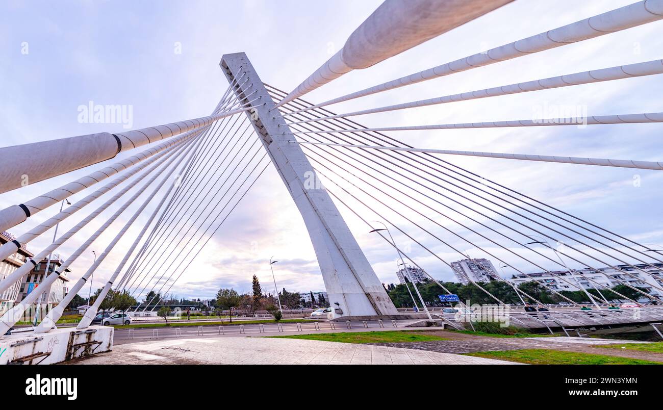 Podgorica, Montenegro - 12 FEB 2024: The Millennium Bridge is a cable ...