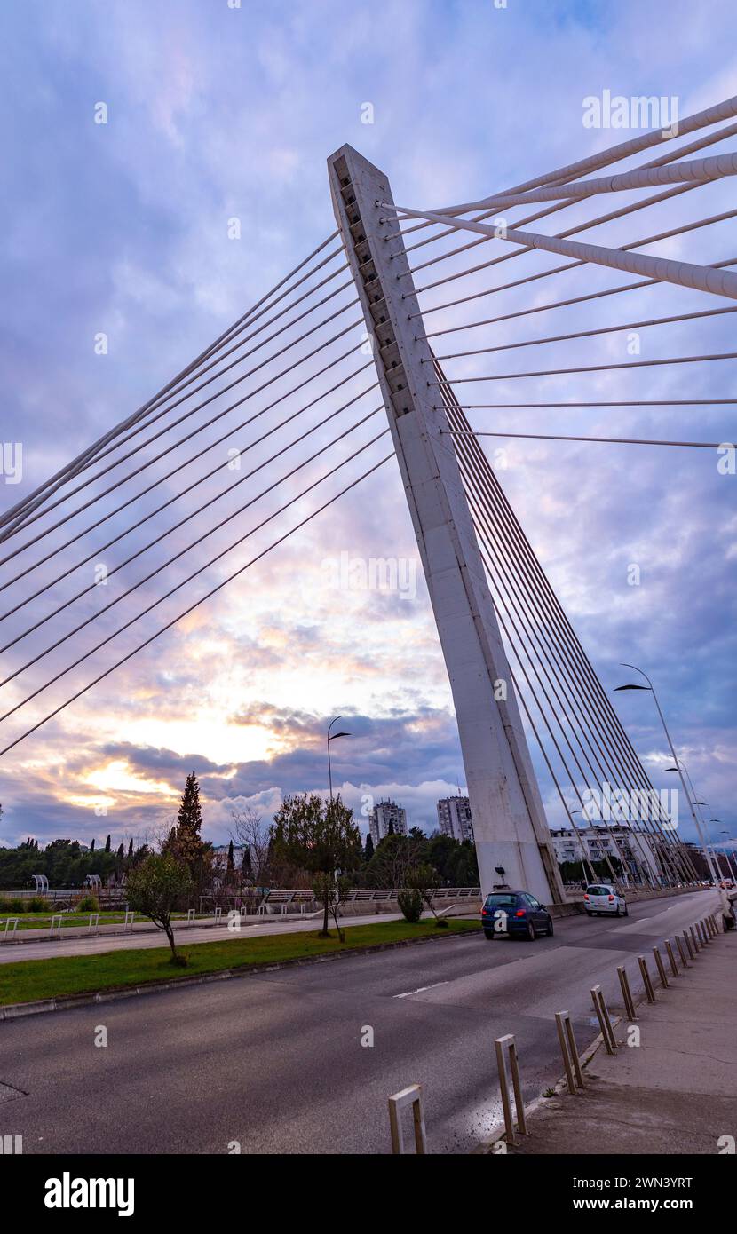 Podgorica, Montenegro - 12 FEB 2024: The Millennium Bridge is a cable ...