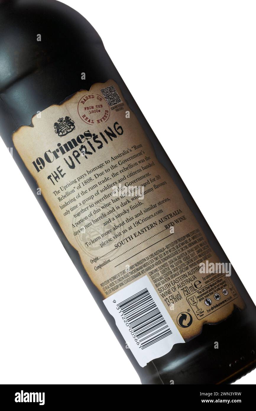 bottle of 19 Crimes The Uprising red wine part-aged in rum barrels set ...