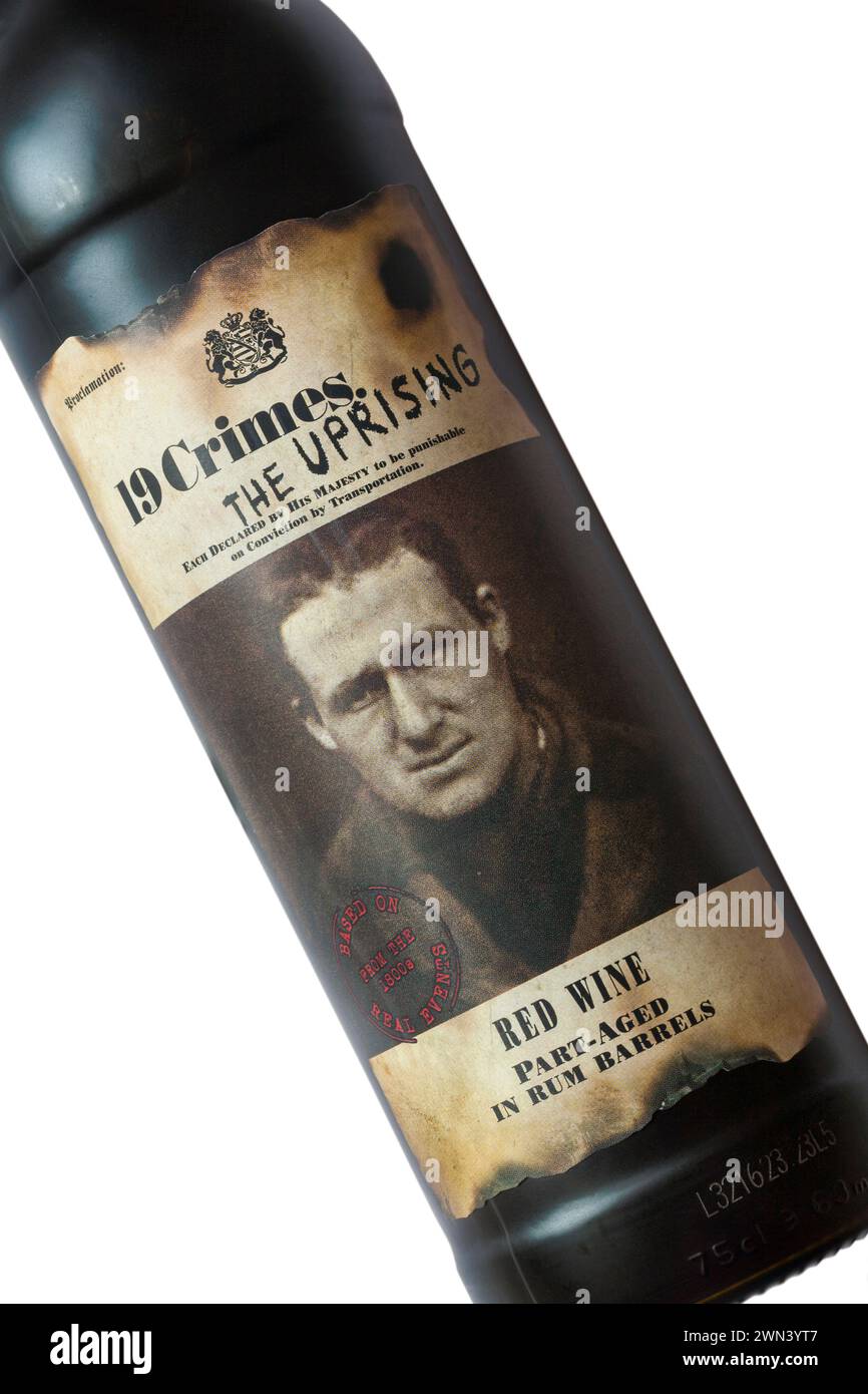 bottle of 19 Crimes The Uprising red wine part-aged in rum barrels set ...