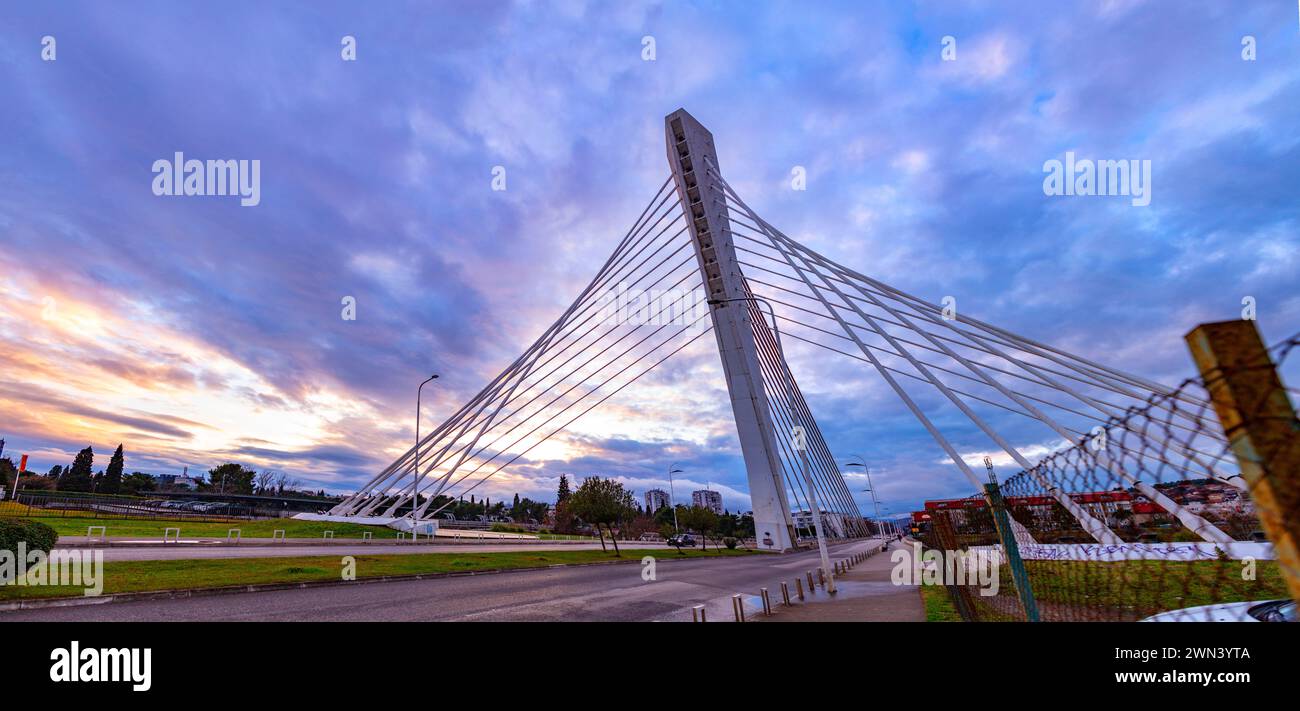 Podgorica, Montenegro - 12 FEB 2024: The Millennium Bridge is a cable ...