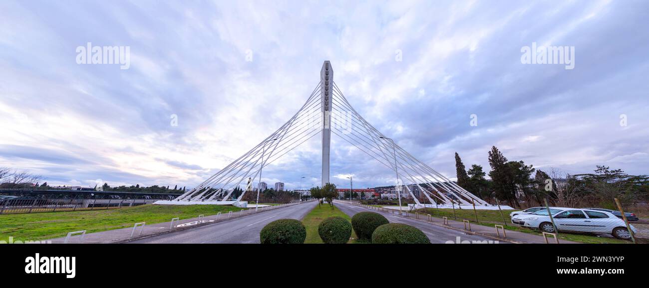 Podgorica, Montenegro - 12 FEB 2024: The Millennium Bridge is a cable ...