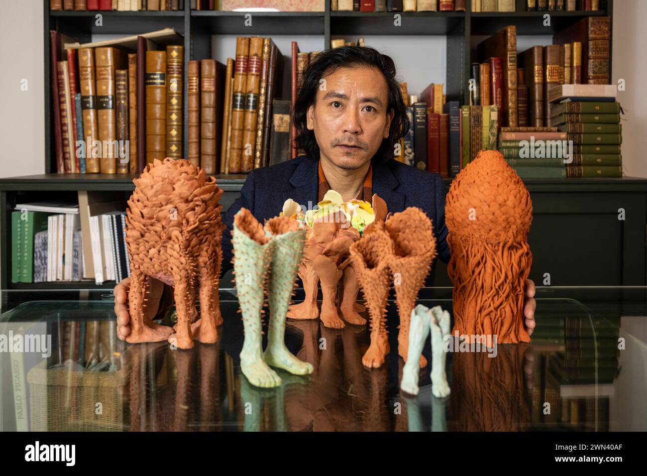 London, UK. 29 February 2024. Artist Temsuyanger Longkumer with some ...