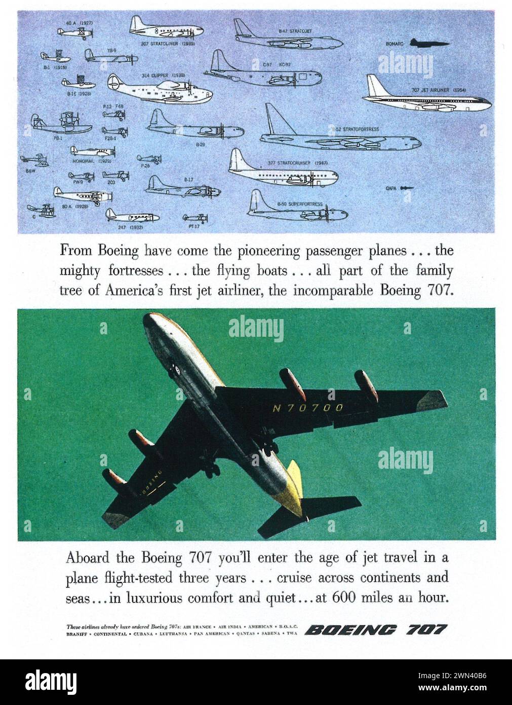 1957 Boeing 707 print ad Stock Photo - Alamy