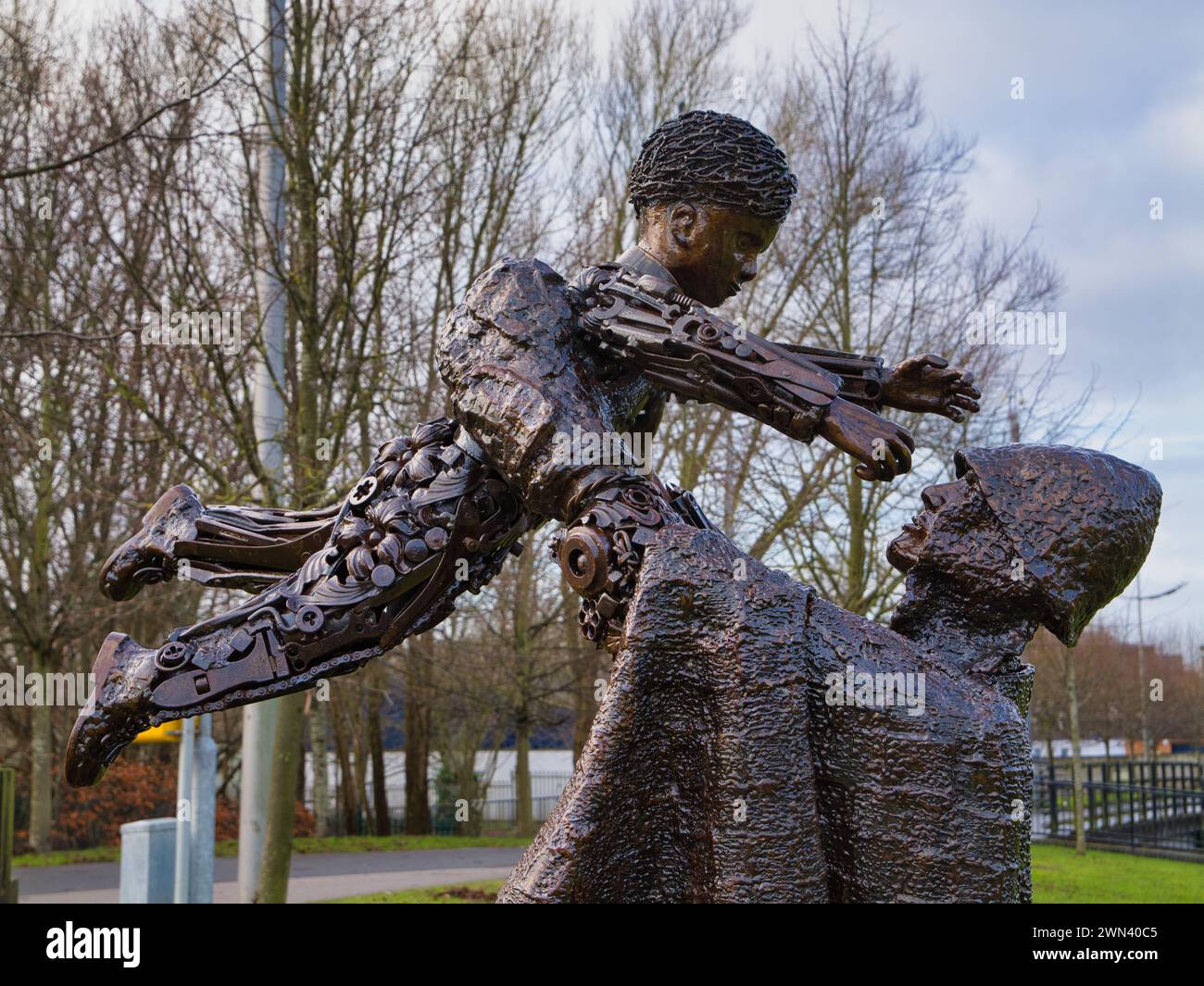 St Helens, UK - Jan 4 2024: The Worker's Memorial Statue in St Helens ...