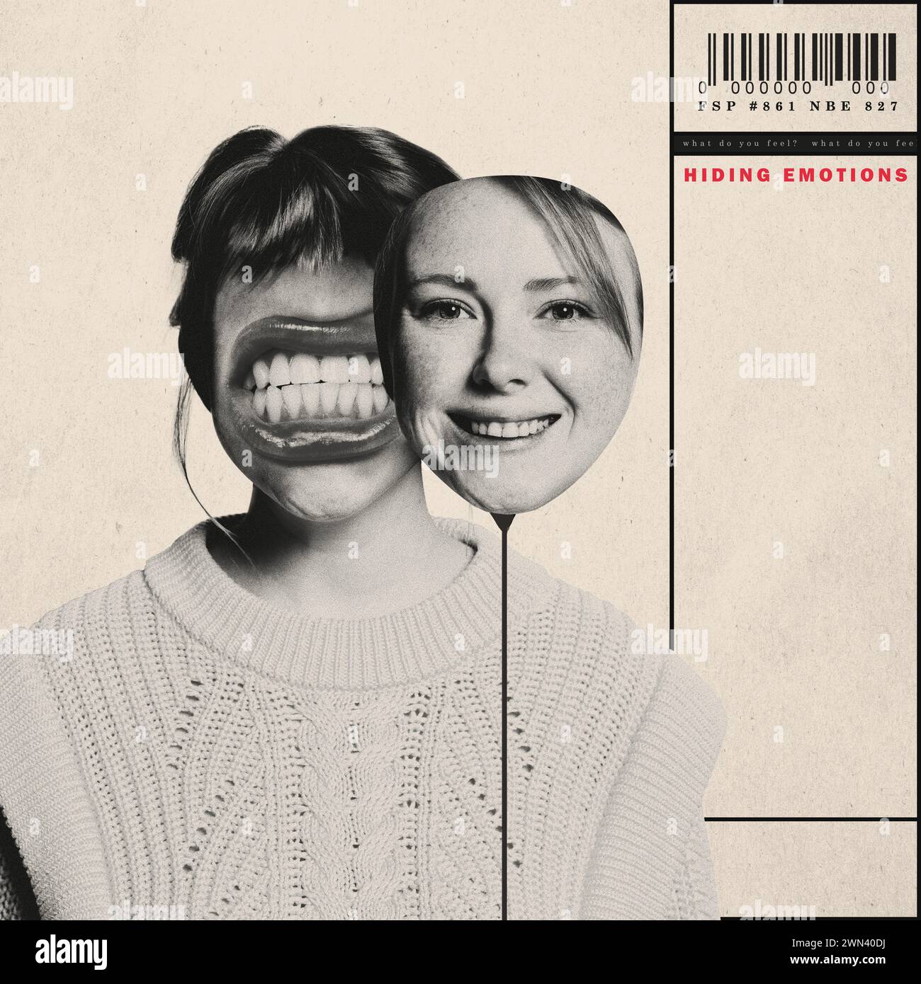 Dual personality issues. Female unhappy face with mask of smiling ...