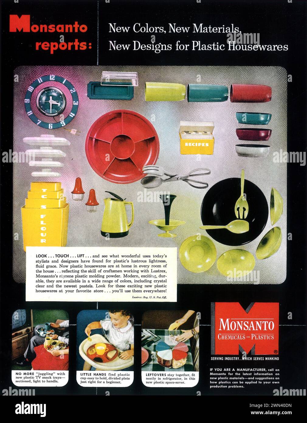 1953 Monsanto Plastics Print Ad 'New design for plastic housewares ...