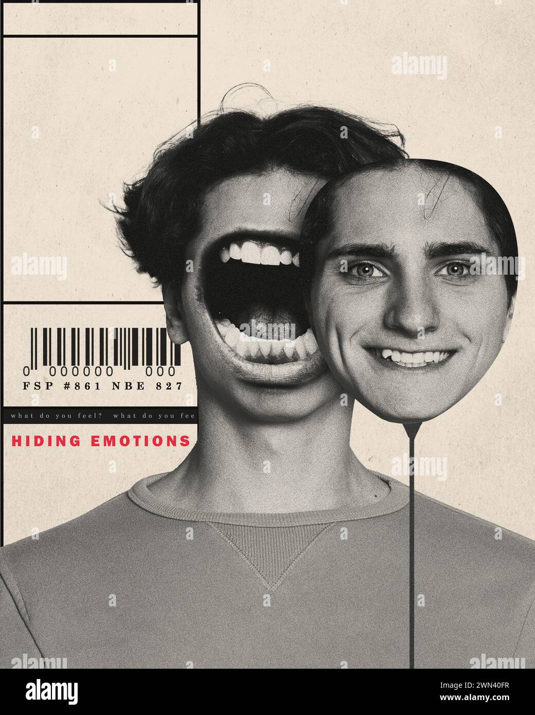 Hiding individuality male face with open mouth shouting with mask of ...