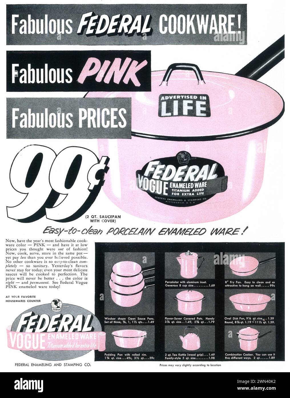 1955 Federal Porcelain Enameled Ware Print Ad Stock Photo - Alamy