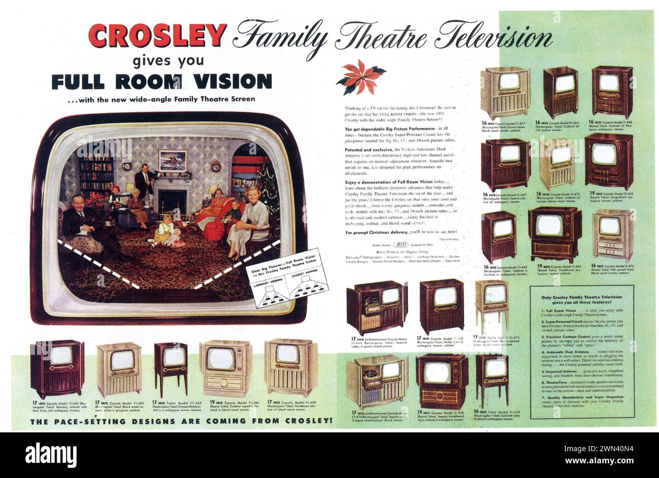 1950 Crosley television print ad. 'Family theatre television gives you ...