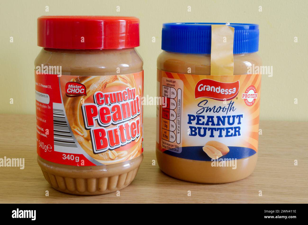 Jars of Smooth & Crunchy Peanut Butter Stock Photo - Alamy