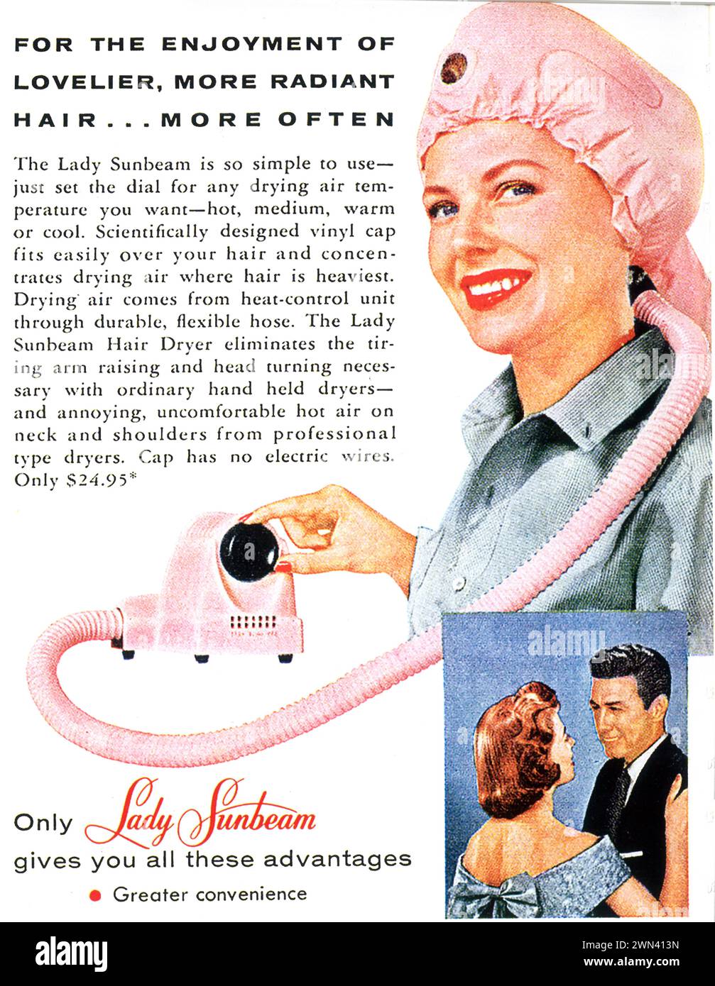 1957 Lady Sunbeam hair drier print ad Stock Photo - Alamy