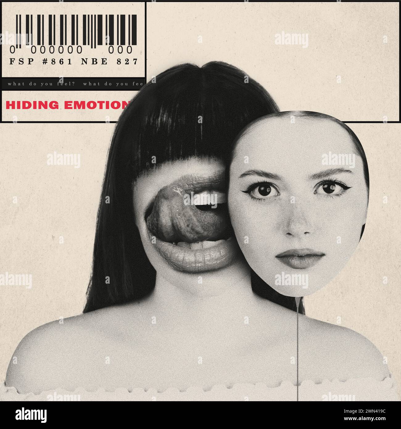 Female face with funny emotion, tongue sticking out and calm facial ...