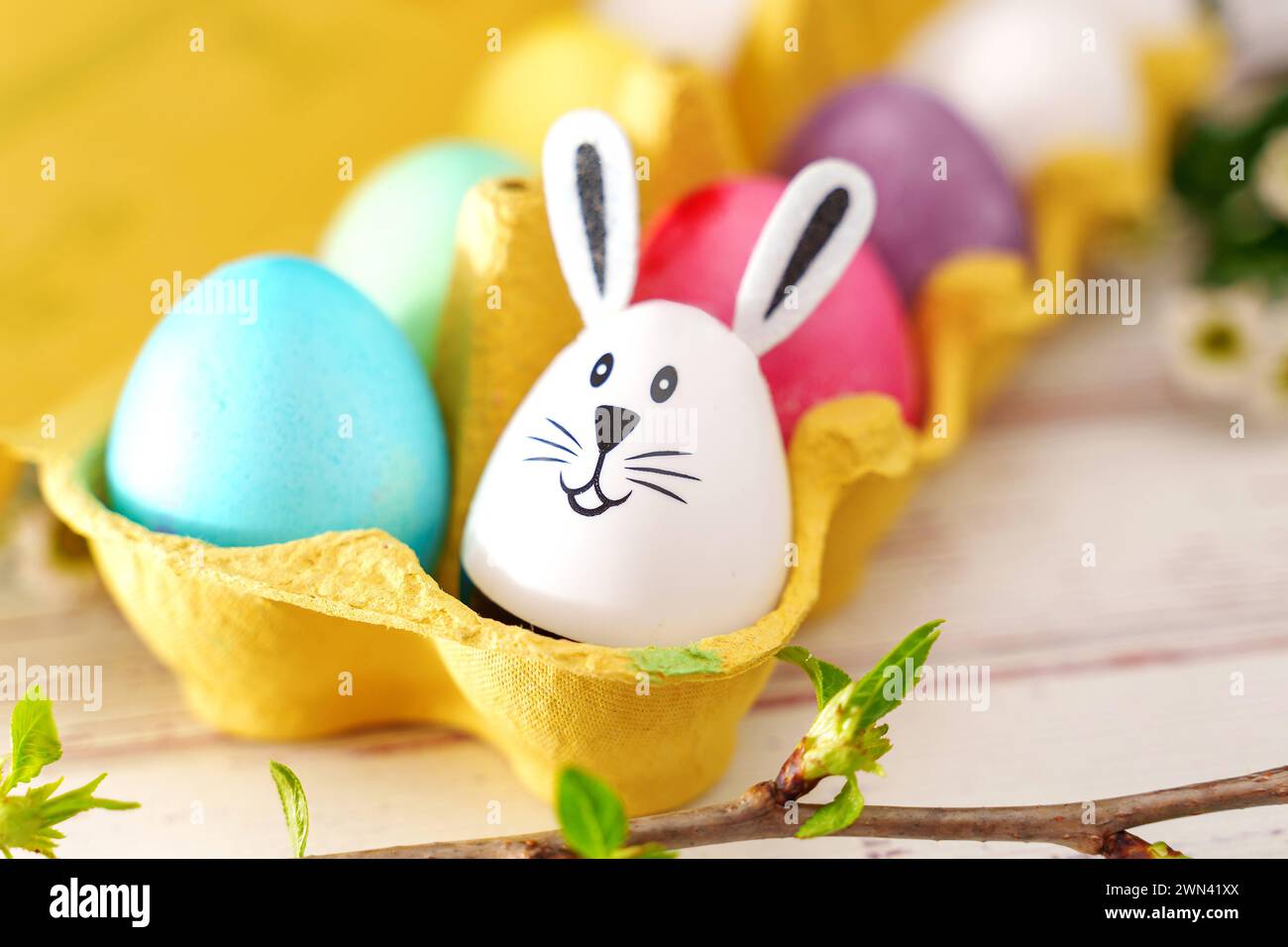 Augsburg, Bavaria, Germany - 28 February 2024: Egg with Easter bunny ...