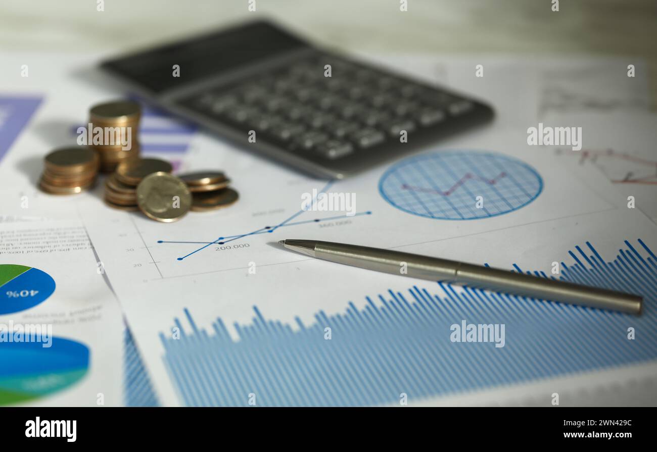 Monthly report with charts Stock Photo - Alamy