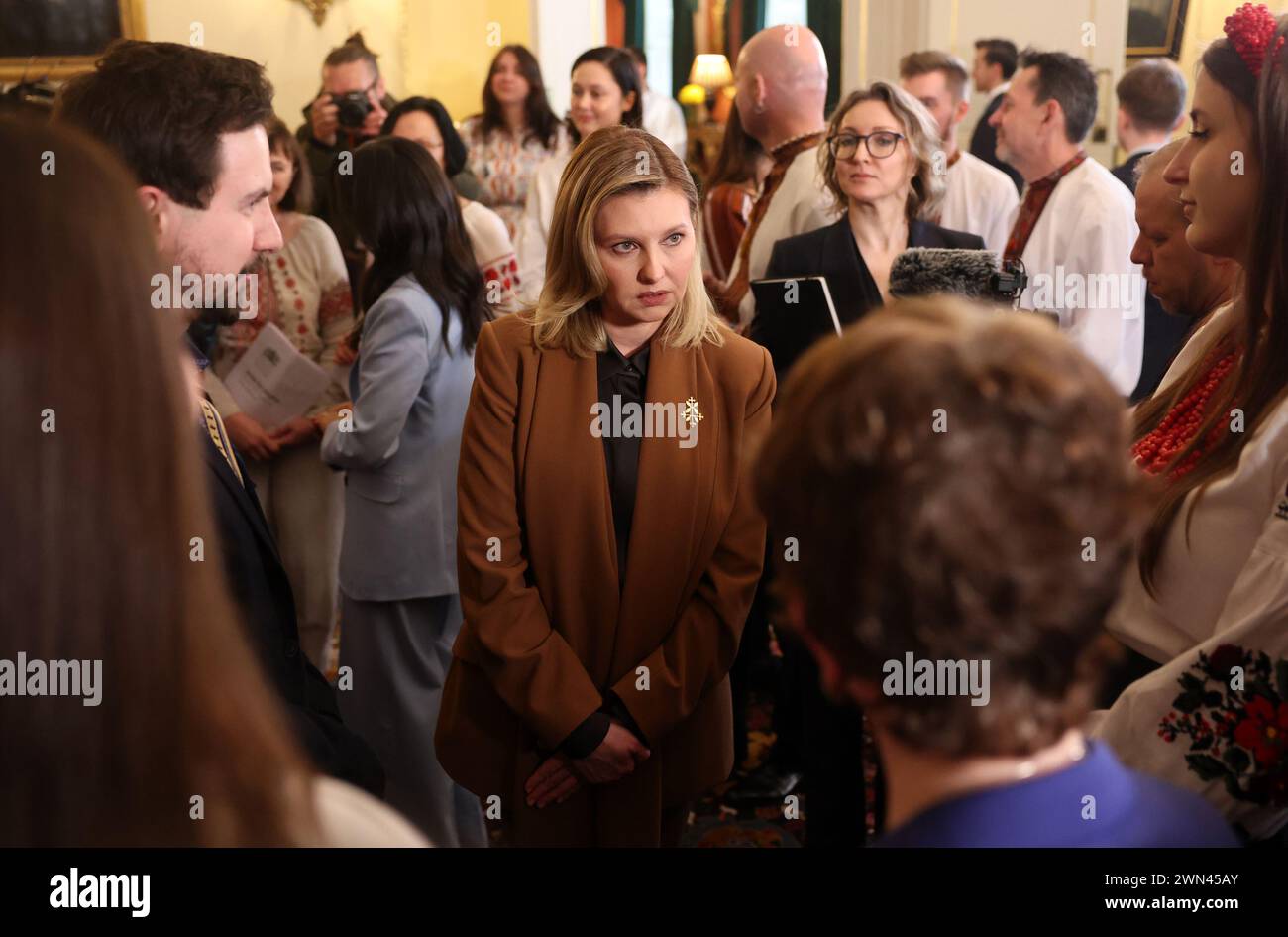 First Lady of Ukraine, Olena Zelenska, talks to singers from the Royal ...