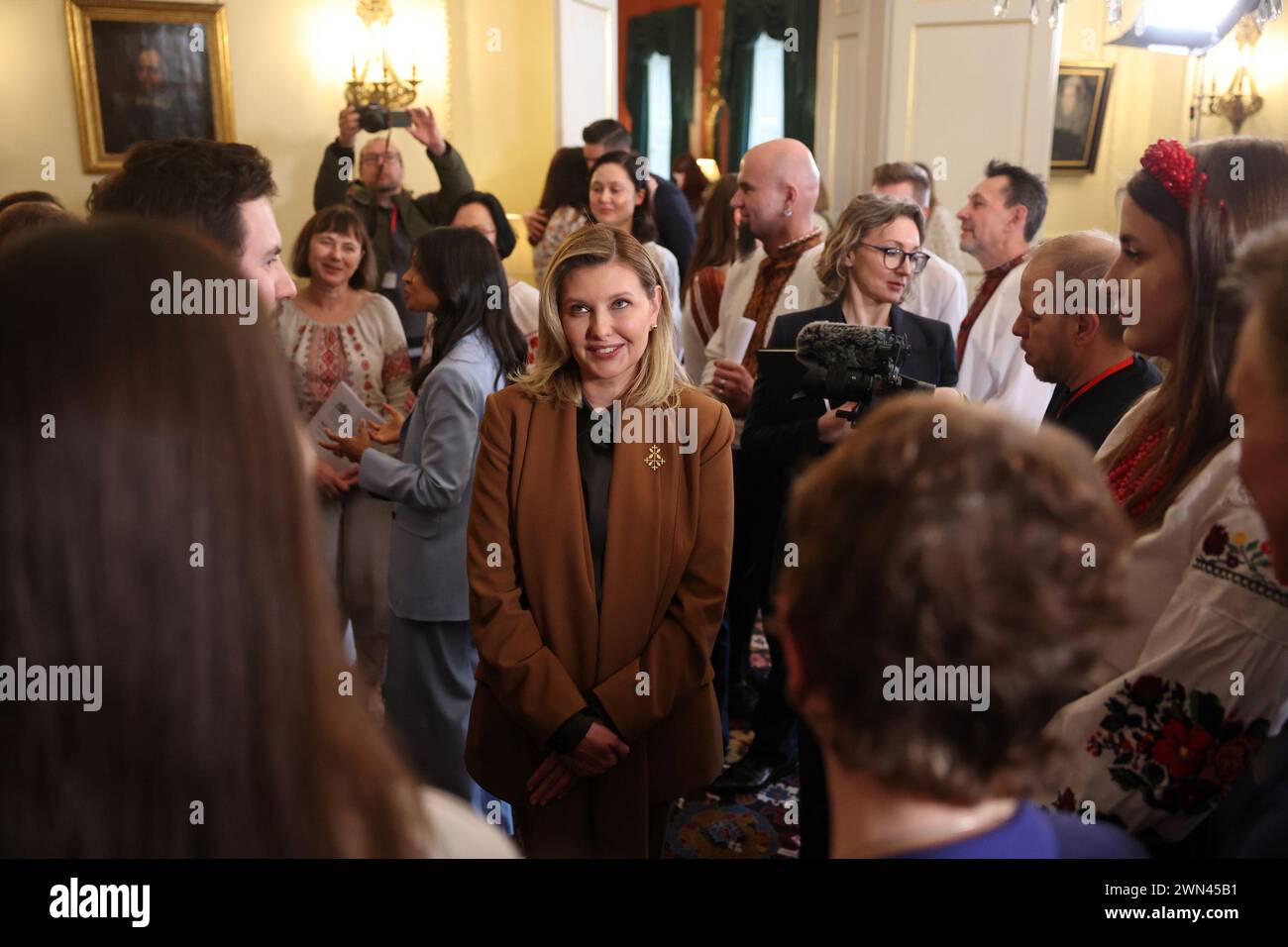 First Lady of Ukraine, Olena Zelenska, talks to singers from the Royal ...