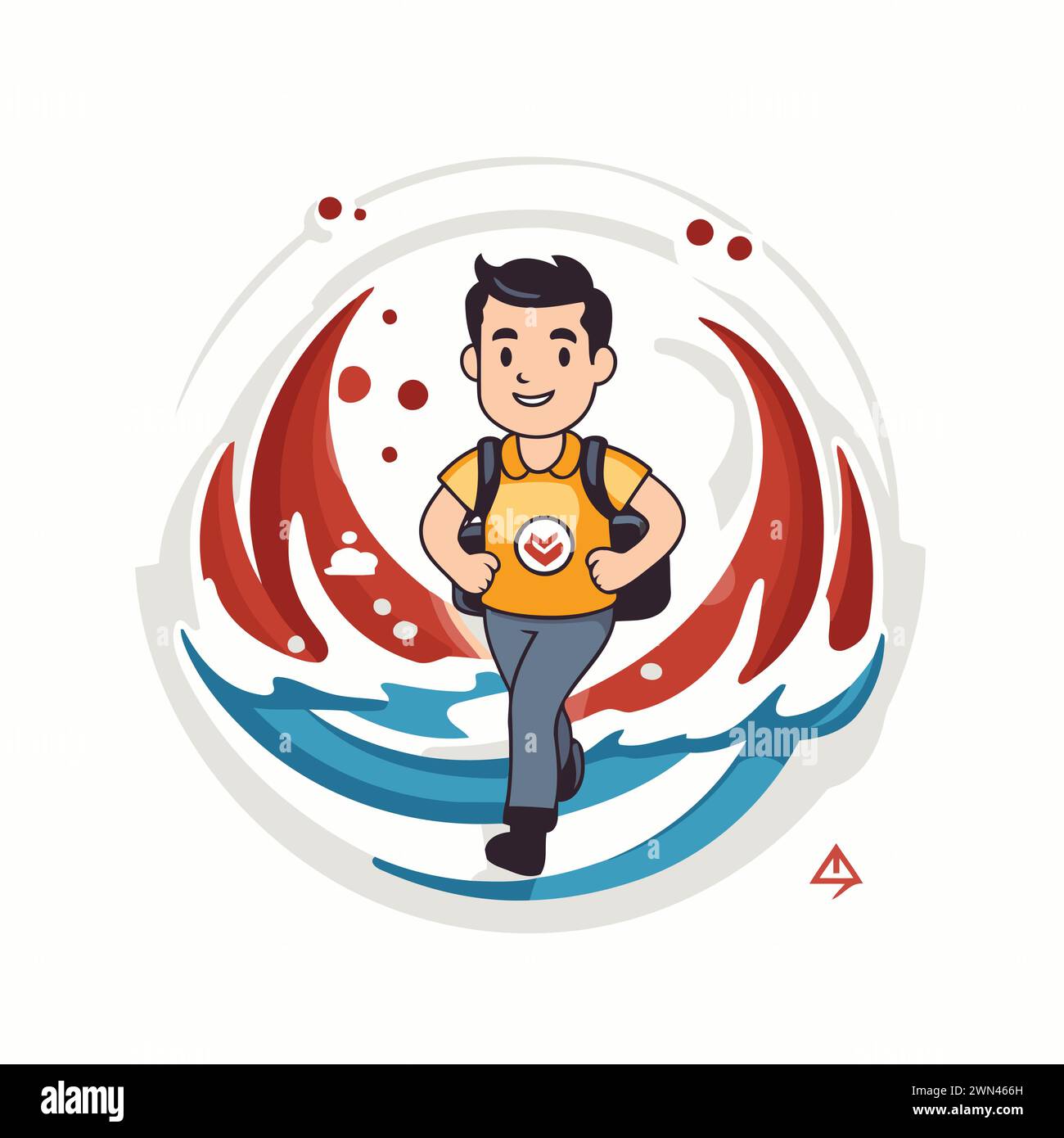 Man running on the water with a stopwatch. Vector illustration Stock ...