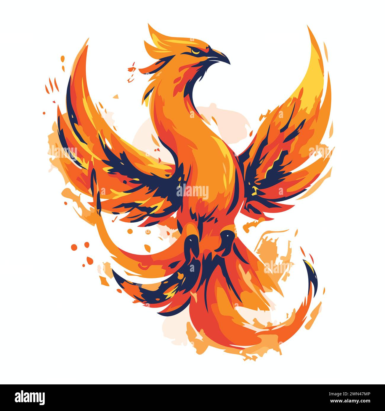 Vector illustration of a phoenix on a white background with splashes ...