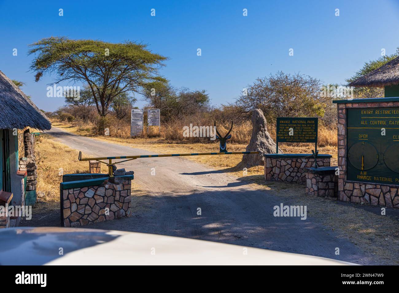 HWANGE, ZIMBABWE - JAN 22, 2024: Entrance to Hwange National Park with ...