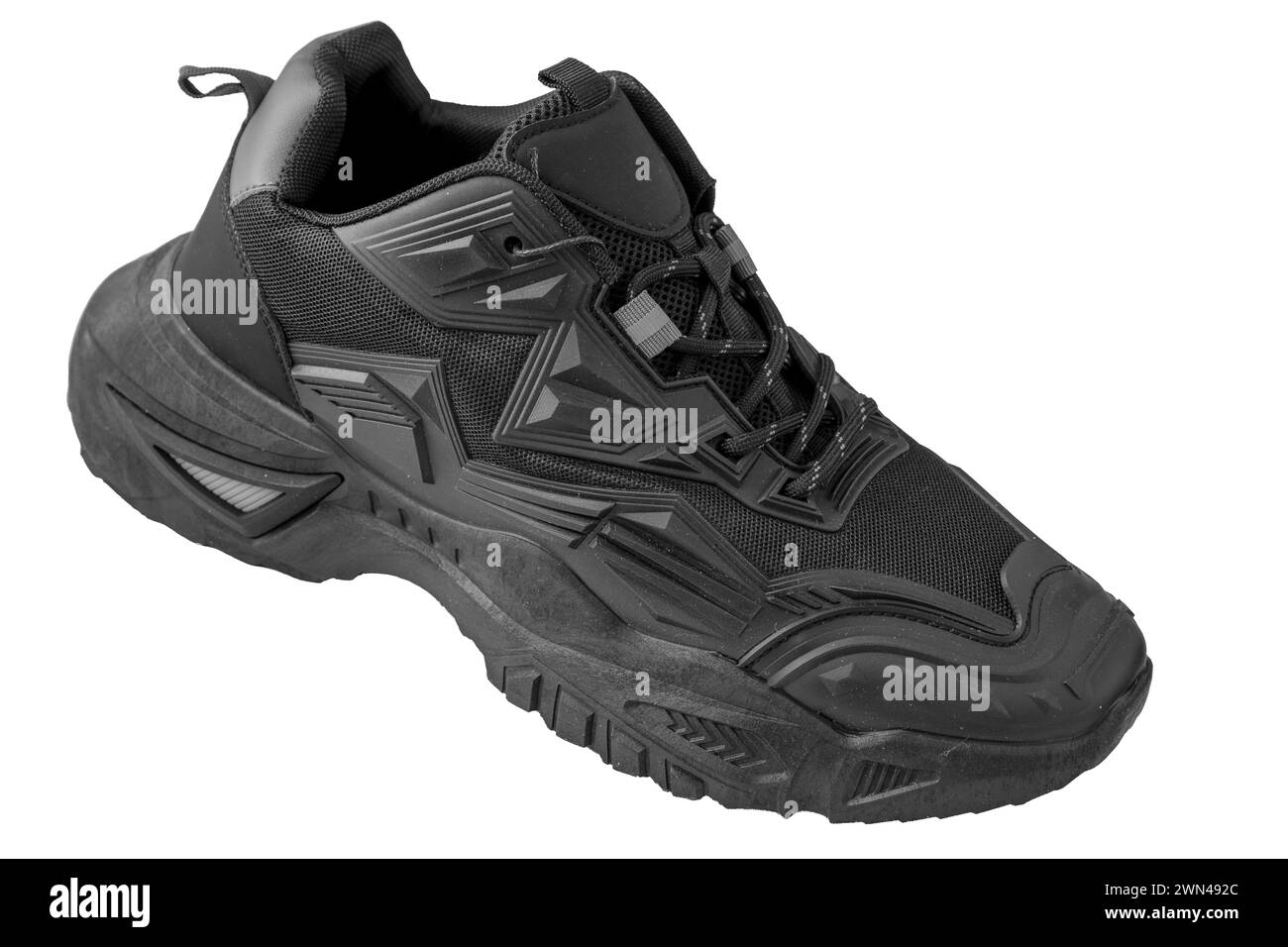 Black sneakers with thick rubber soles. Sports casual shoes. Modern ...