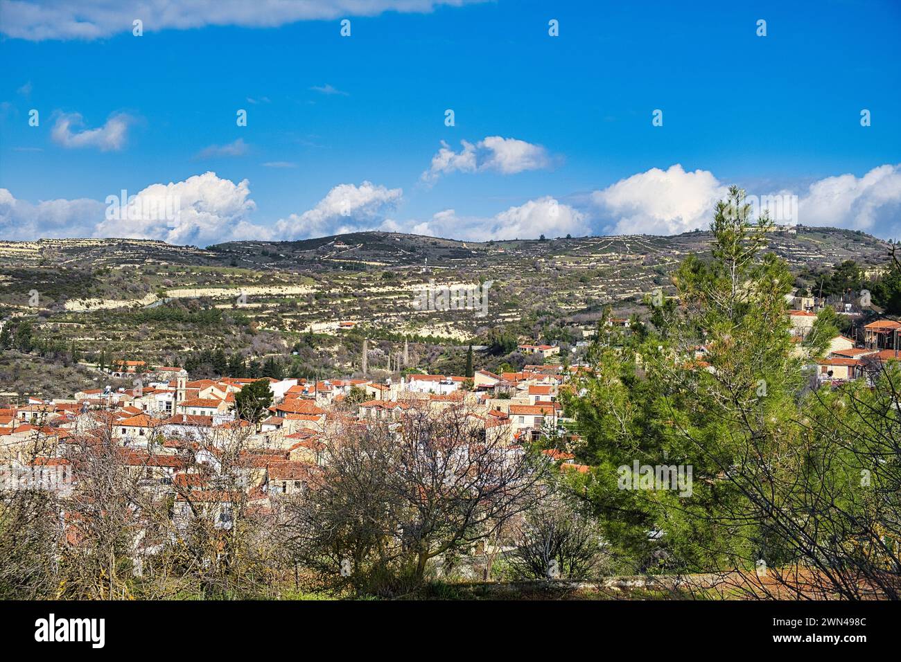 View of Arsos, an important wine village in the high hills of the ...