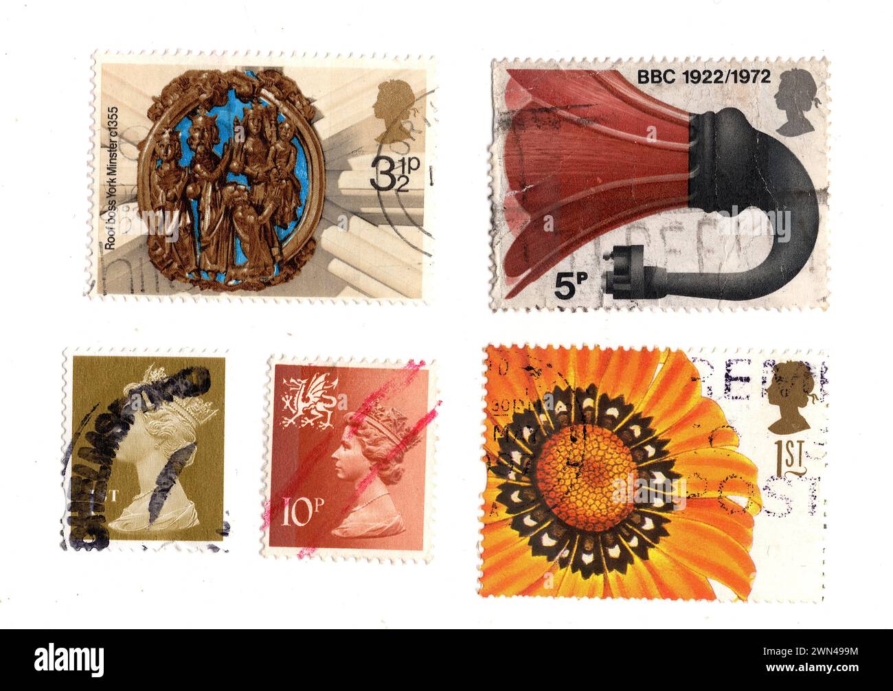 Vintage brown commemorative postage stamps from the United Kingdom ...