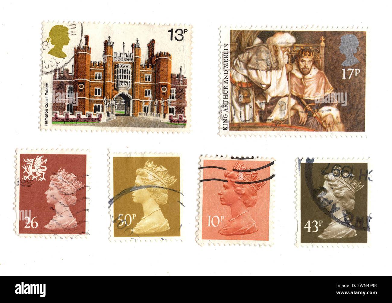 Vintage brown commemorative postage stamps from the United Kingdom ...