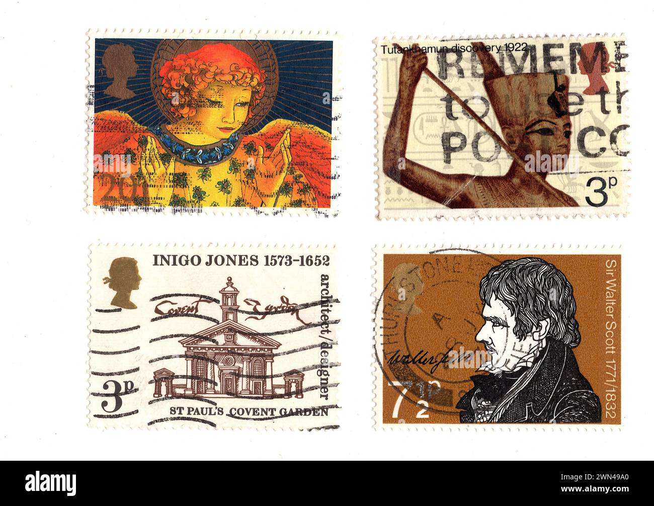 Vintage brown commemorative postage stamps from the United Kingdom ...