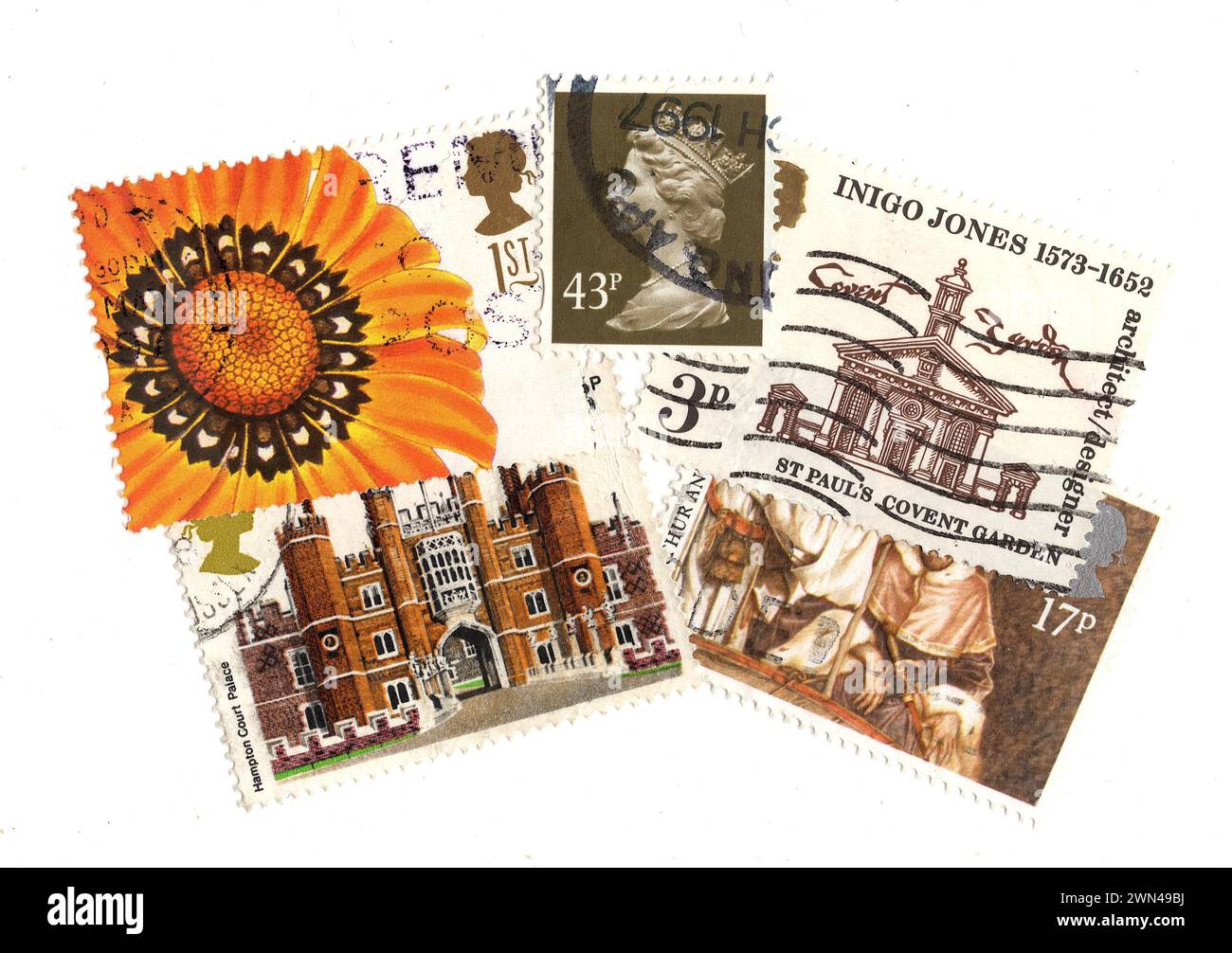 Vintage brown commemorative postage stamps from the United Kingdom ...