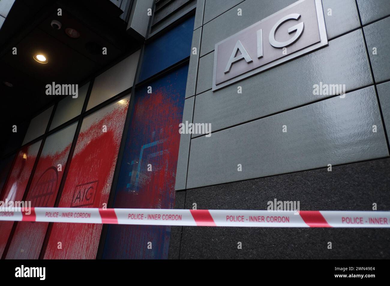 London, UK. 29th Feb, 2024. Red paint covers multiple buildings used by ...