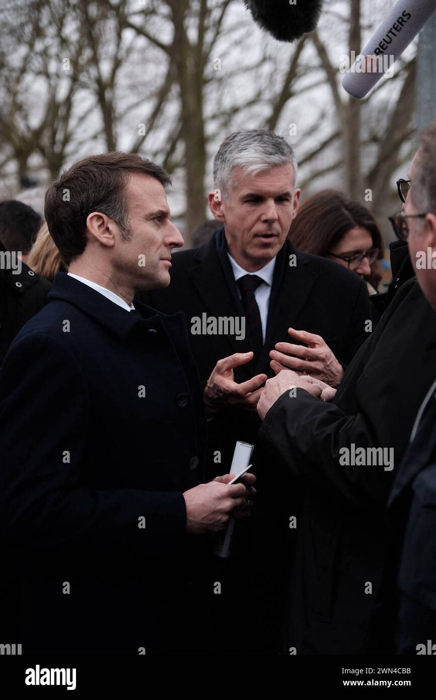 French President Emmanuel Macron and General Manager of Solideo Nicolas ...